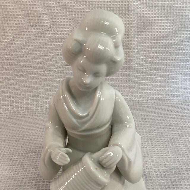 Blanc De Chine Seated Japanese Geisha Asian Lady Figurine | Chairish