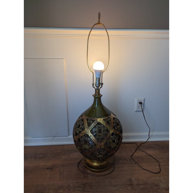 Mid-Century Extra Large Avocado Weave Lamp | Chairish