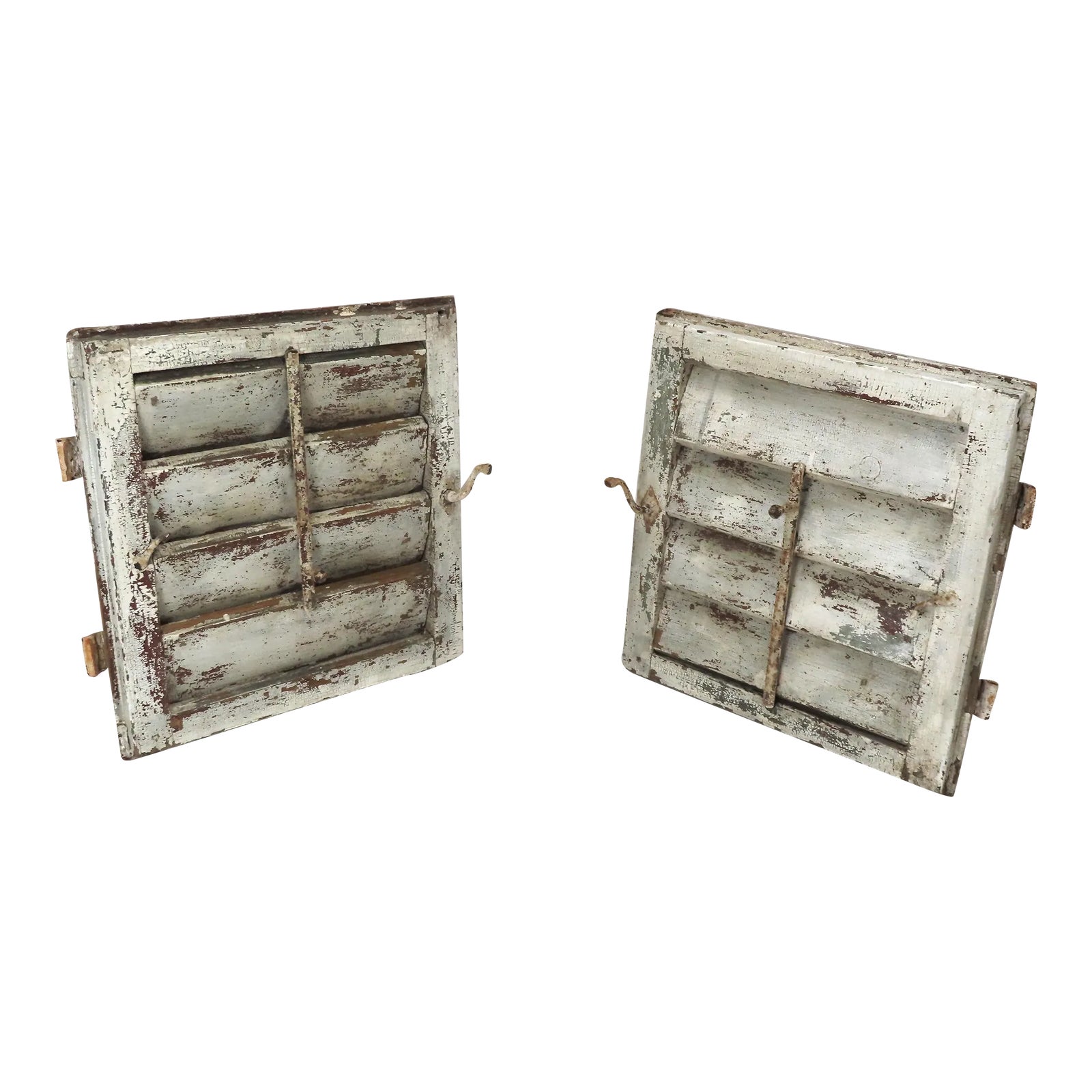 Authentic Antique Rustic Country French Pine & Wrought Iron Louvered ...