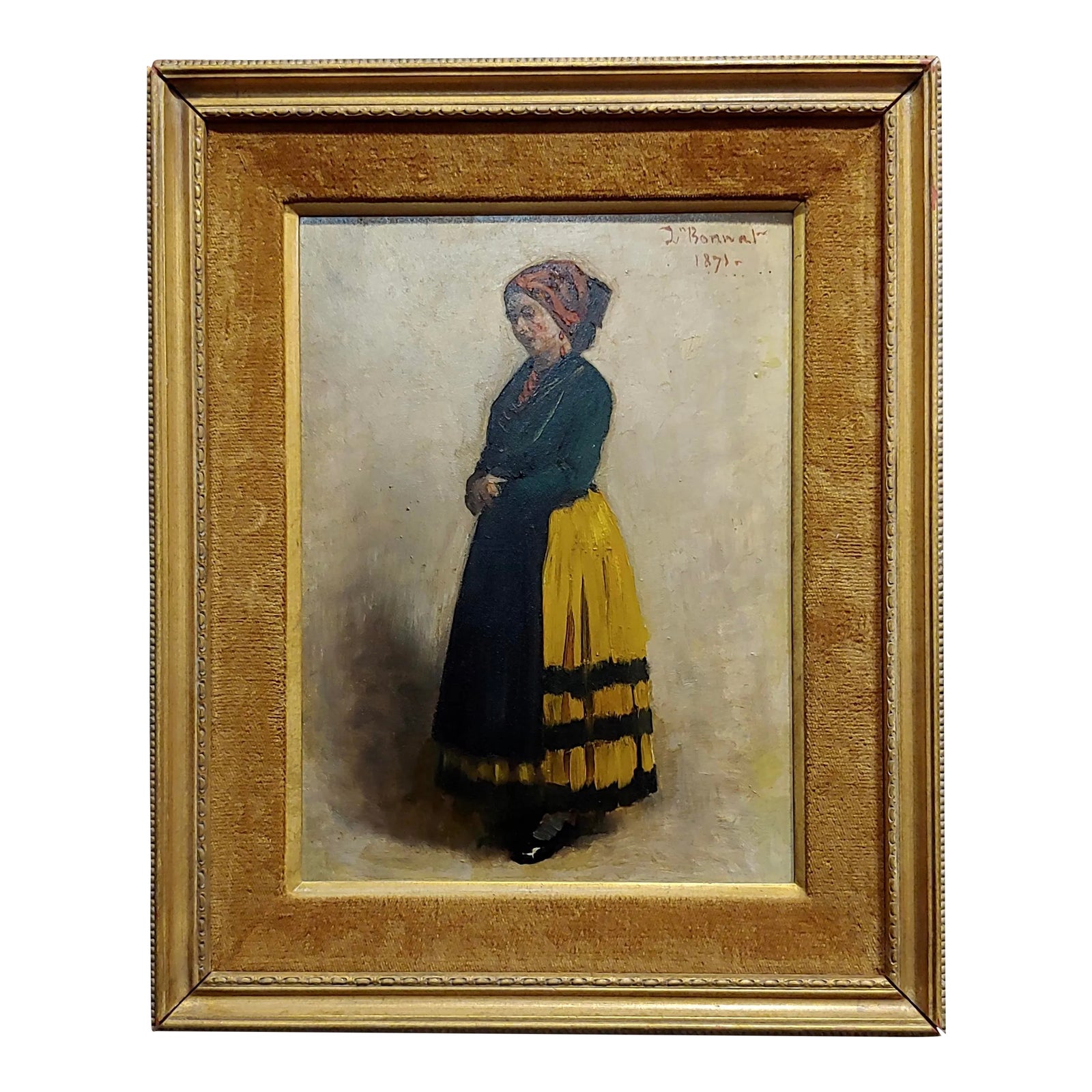 Leon Bonnet 19th Century Portrait of an Italian Woman Oil Painting C ...