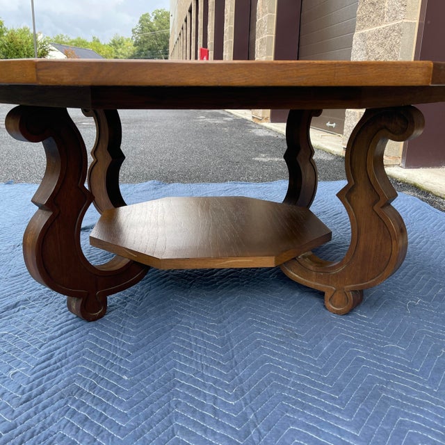 1960s Drexel Esperanto Spanish Revival Oak Large Octagonal Coffee or ...