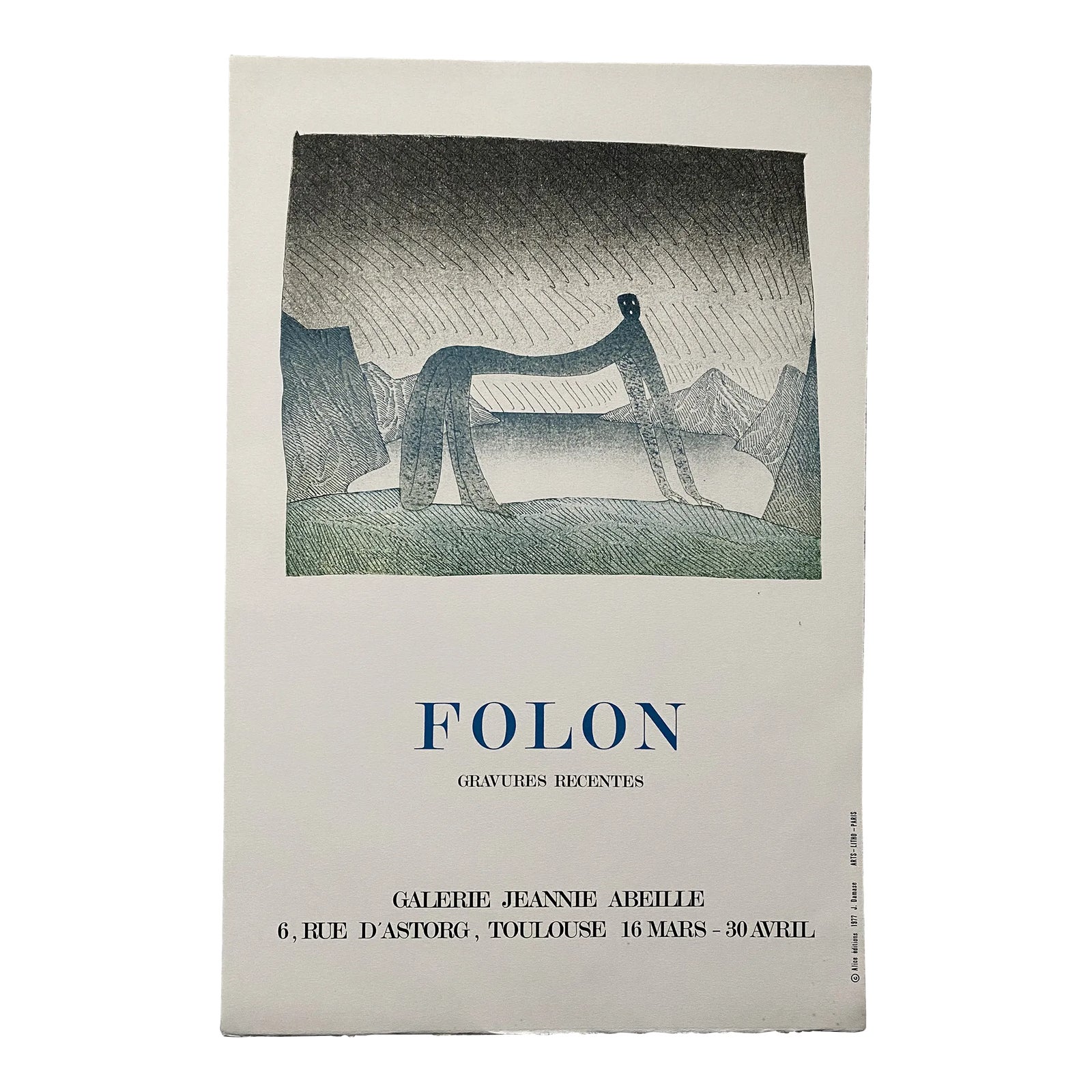1977 Jean Michel Folon Gravures Recentes Exhibition Lithograph | Chairish
