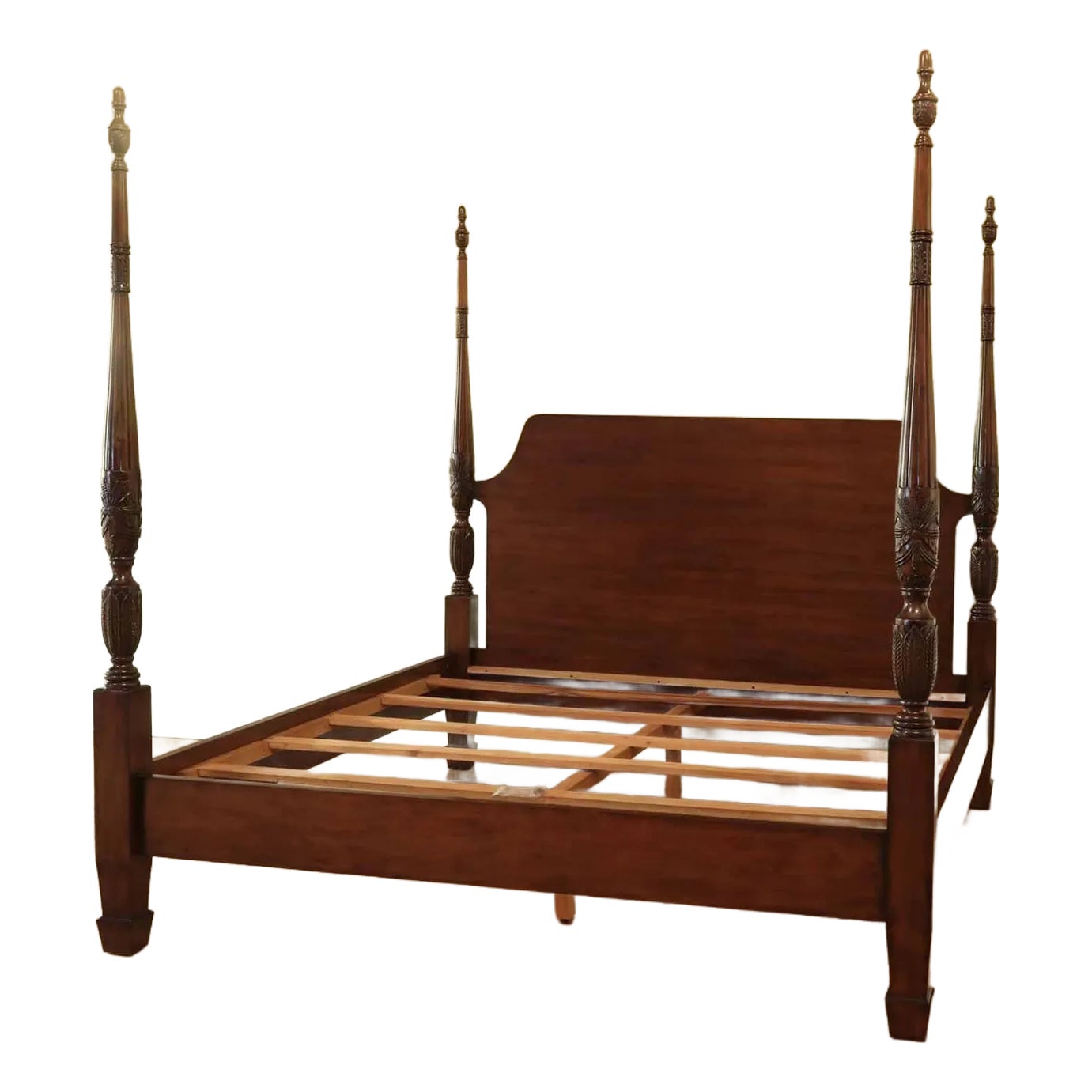 Queen Size Rice Carved Poster Bed | Chairish