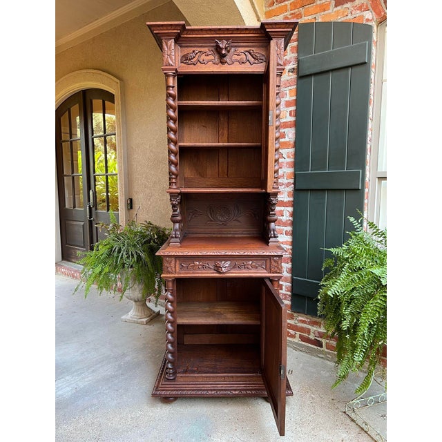 Antique French Hunt Cabinet Bookcase Barley Twist Black Forest Carved ...
