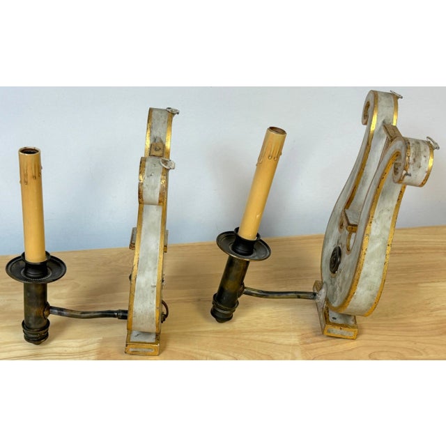 English Regency Gray Painted Tole & Brass Lyre Motif Wall Sconces - a ...