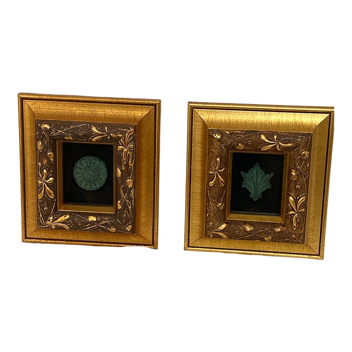 1990s Vintage Gold Ornate Verdigris Art Set, Set of 2 | Chairish
