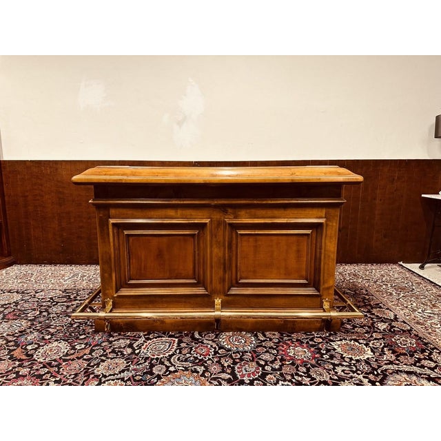 Vintage English Bar Counter with Bar Stools | Chairish