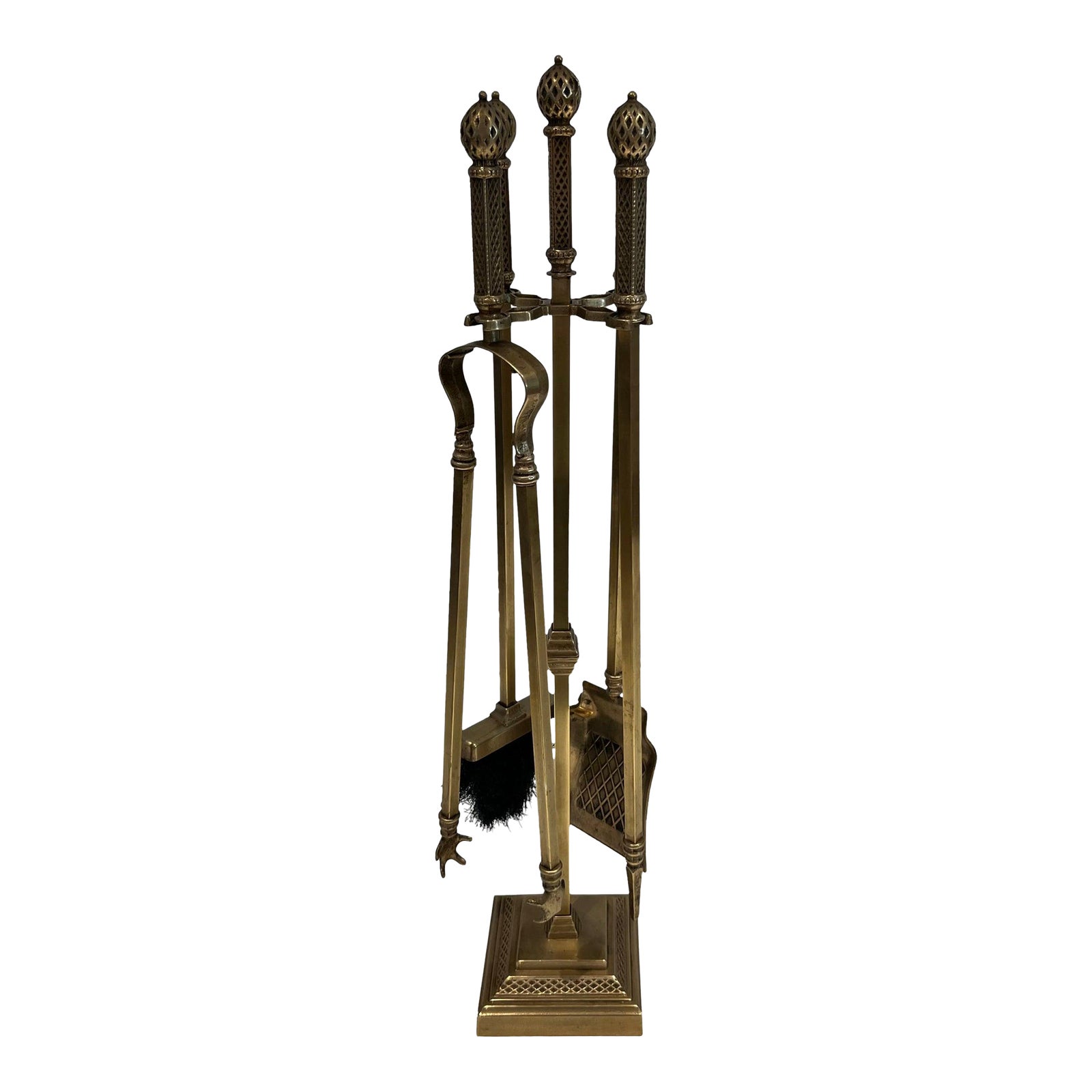 1970s Neoclassical Style Fireplace Tools in Bronze and Brass | Chairish