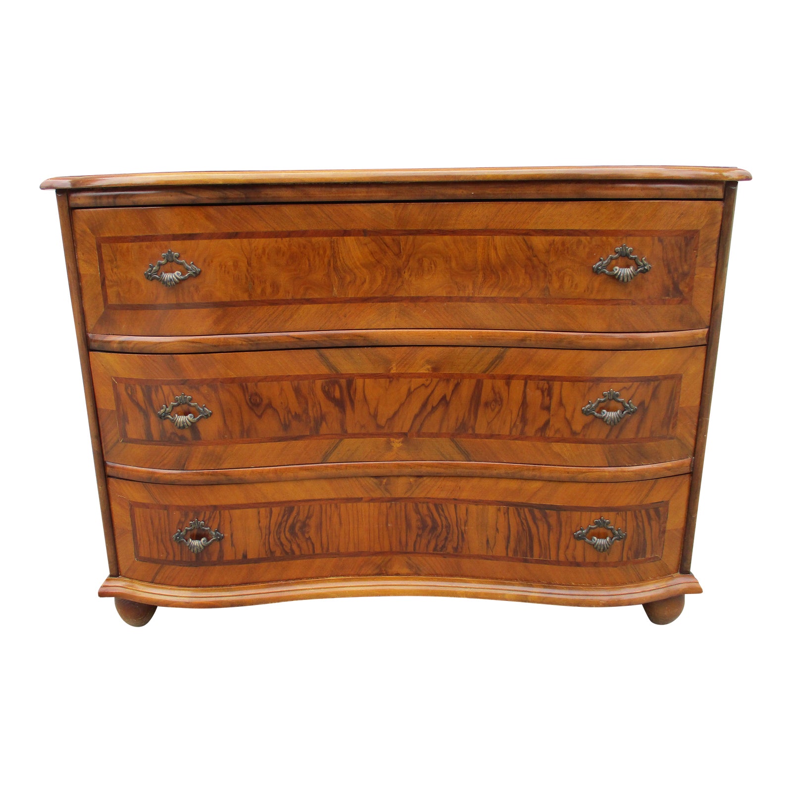 Baroque Inlaid Serpentine Three Drawer Chest of Drawers | Chairish