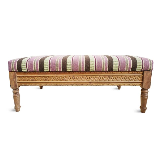 Striped Lilac & Brown Kilim Ottoman | Chairish