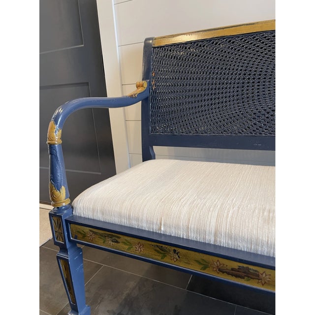 Mid 20th Century Vintage Hand-Painted Double-Sided Cane Settee | Chairish