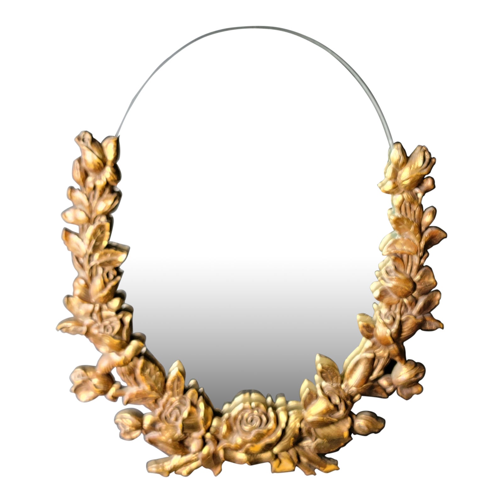 Vintage Syroco Gold Gilt Ornate Oval Roses Wall Mirror | Chairish