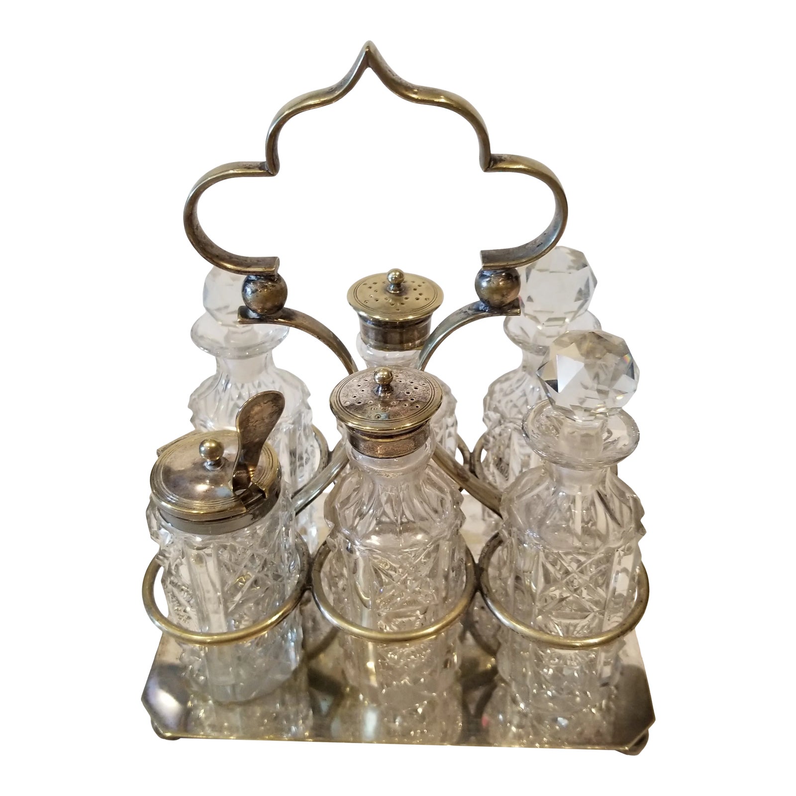 Antique Six Piece Silver Plated Cruet Set | Chairish