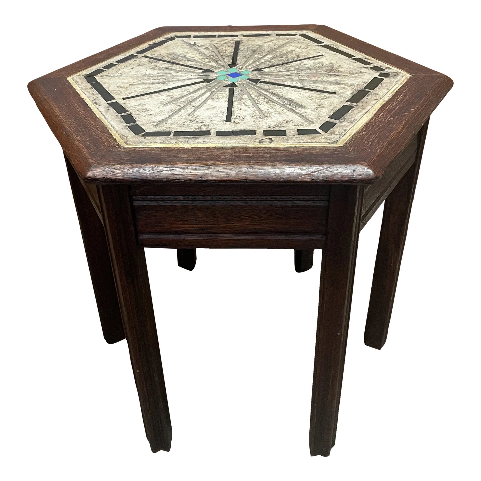 Vintage Glass Mosaic Hexagonal Side Table | Chairish