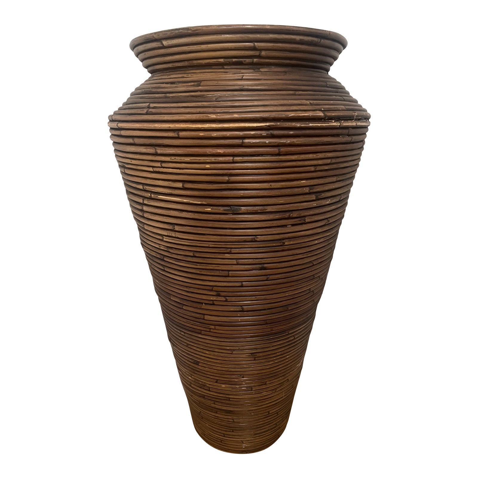Mid Century Pencil Reed Floor Vase in the Style of Crespi | Chairish