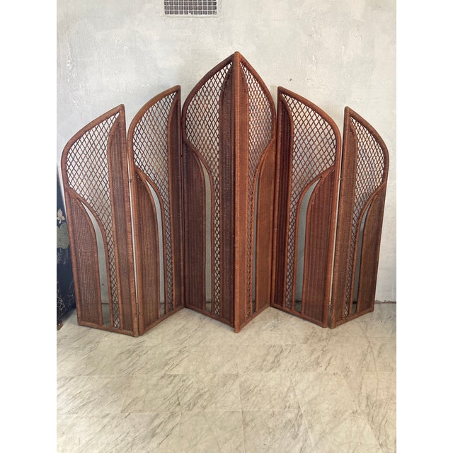 Large Vintage Wicker Room Divider Screen | Chairish
