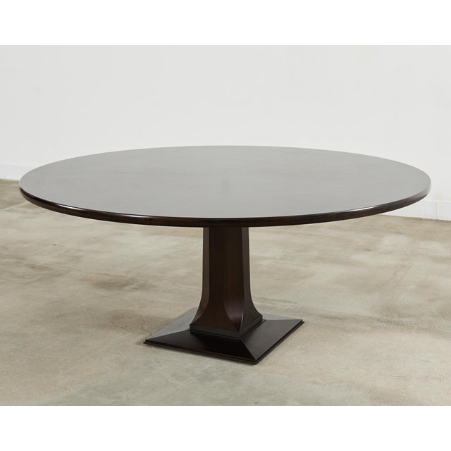 Walnut Bronzed Iron Pedestal Dining Table by Troscan | Chairish