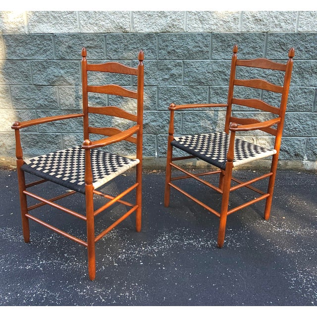 Pair of Shaker Maple Ladder Slat Straight Back Arm Chairs | Chairish