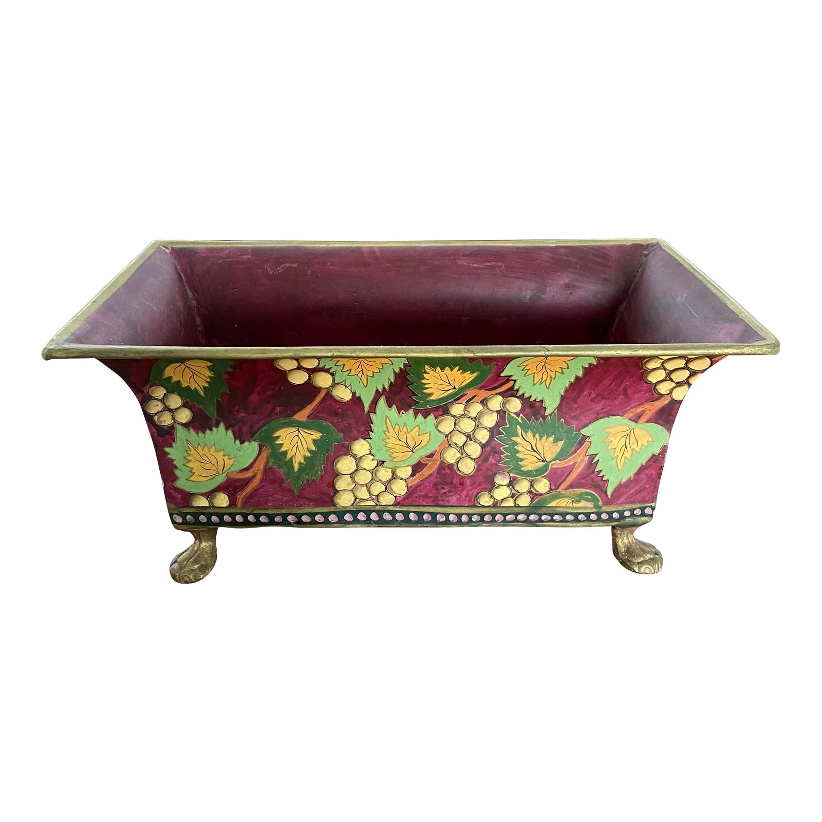 Vintage Hand Painted Oblong Lion Paw Footed Cachepot Planter | Chairish