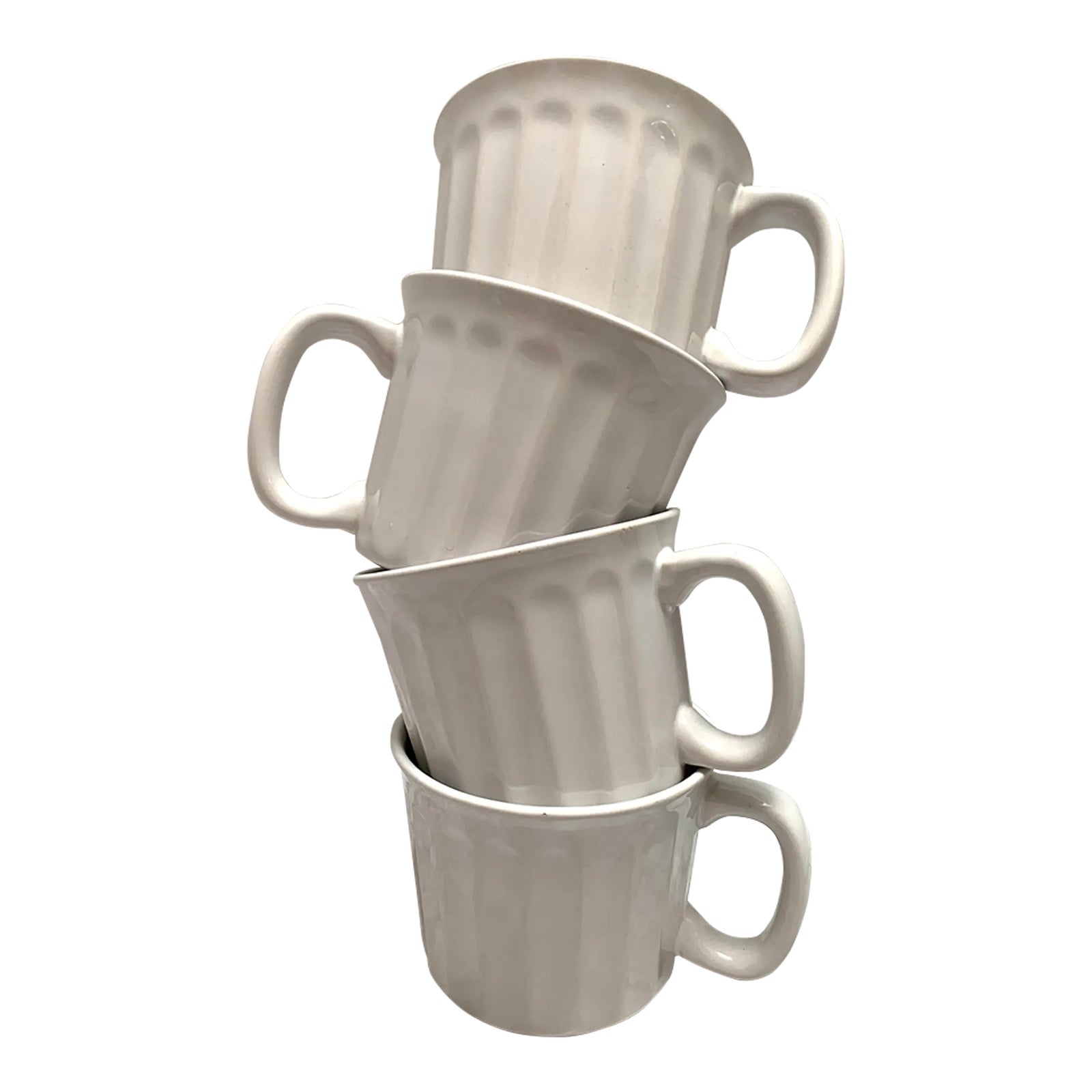 Large Textured White Ceramic Mugs or Cups, Set of Four | Chairish
