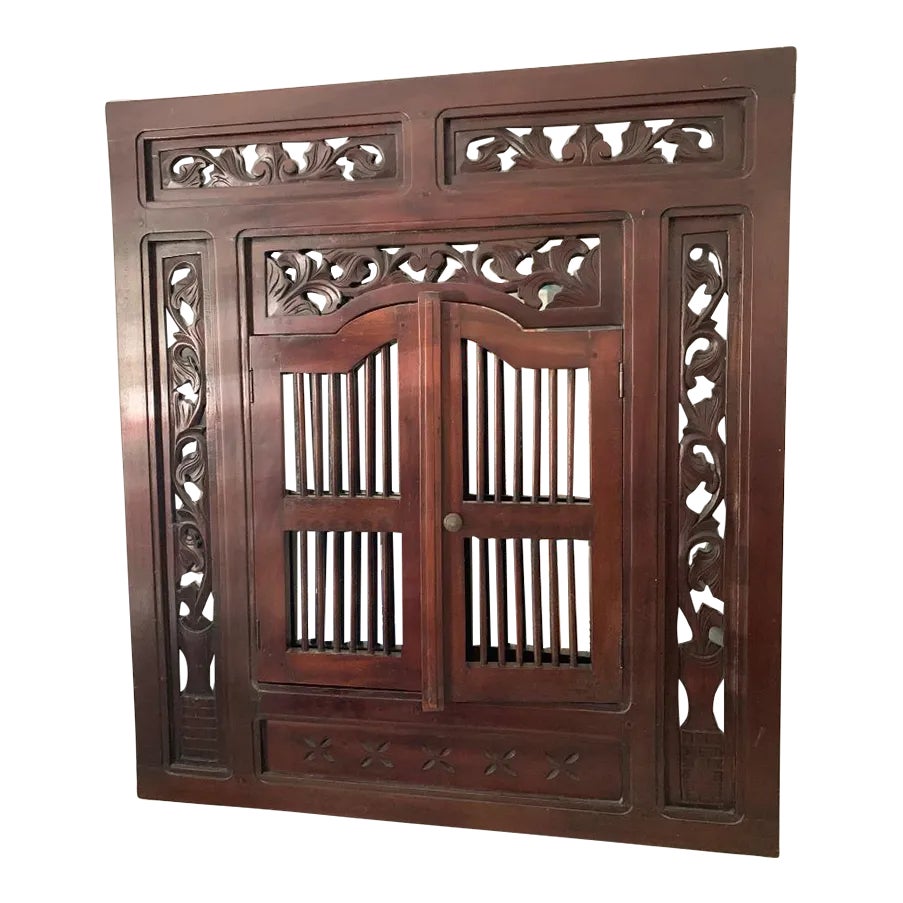 Early 1900s Anglo-Indian Style Wall Mirror Concealed Behind Hand-Carved ...