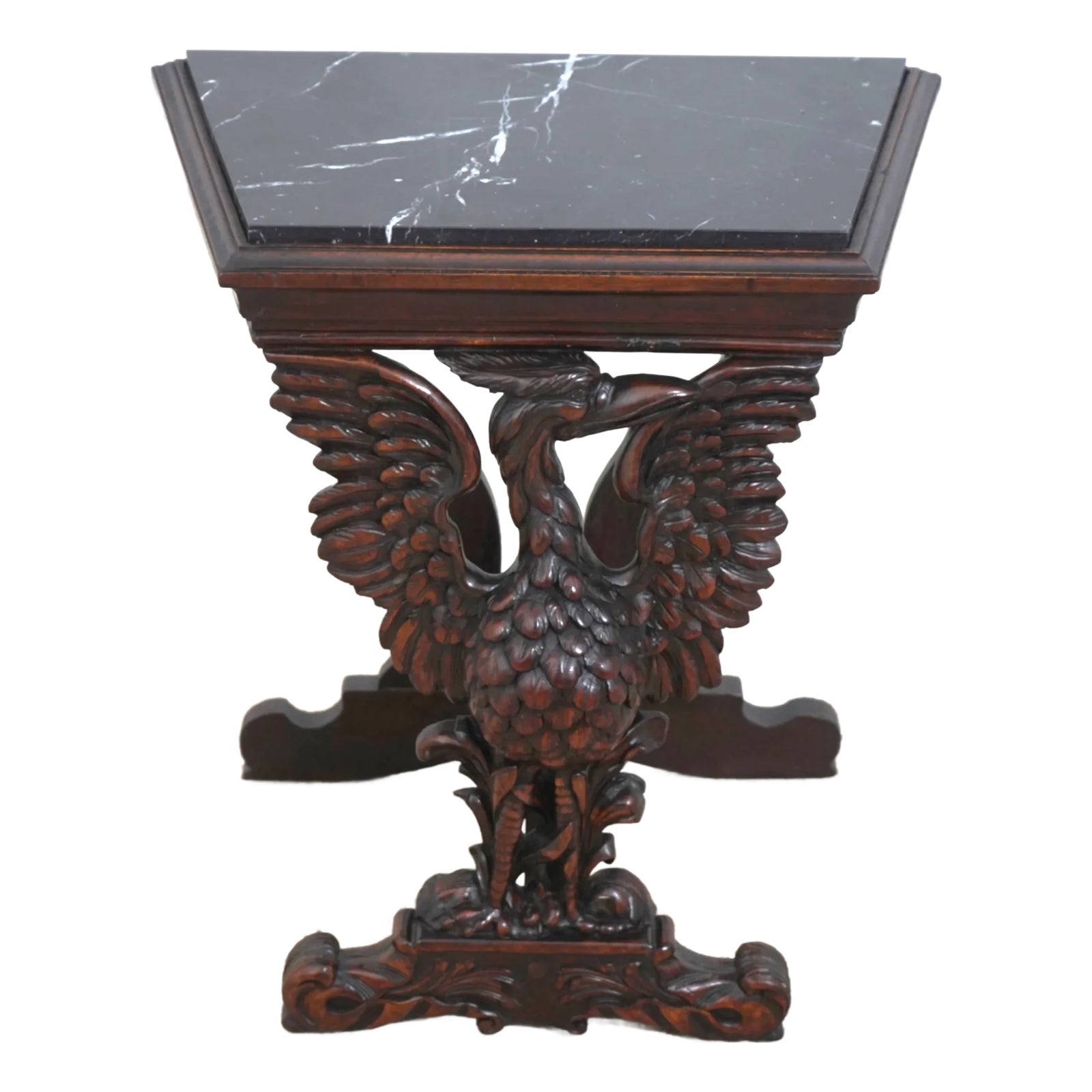 American Black Forrest Carved Walnut Winged Bird Side Table | Chairish