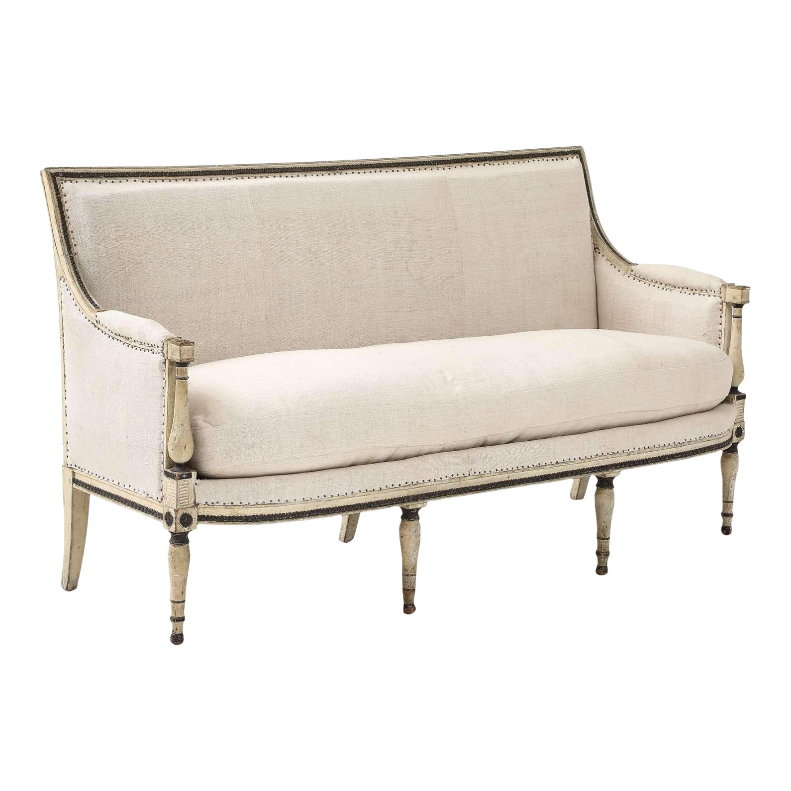 19th-Century Louis XVI Style Linen Settee | Chairish