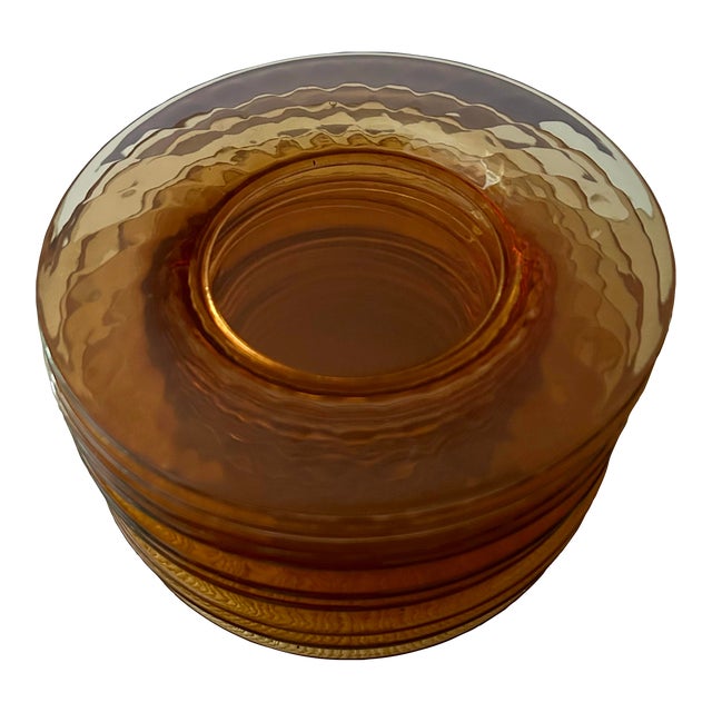Mid Century Modern Amber Glass Plates - Set of 10 | Chairish