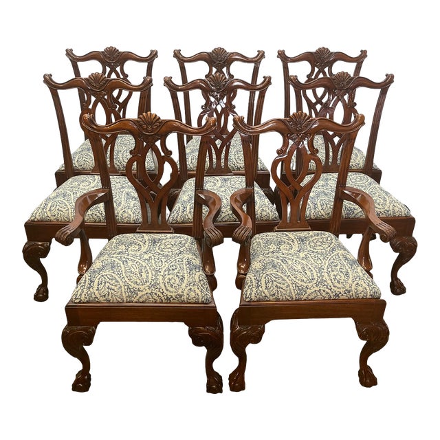 Vintage Chippendale Style Paisley Print Upholstered Seat Mahogany Ball ...