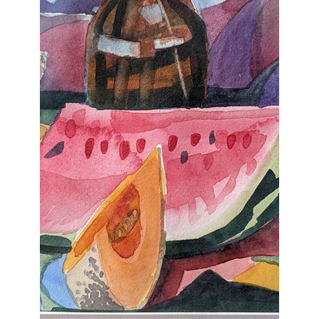 Vintage 1990s Cubist Fruit Still Life Watercolor Painting Framed and ...
