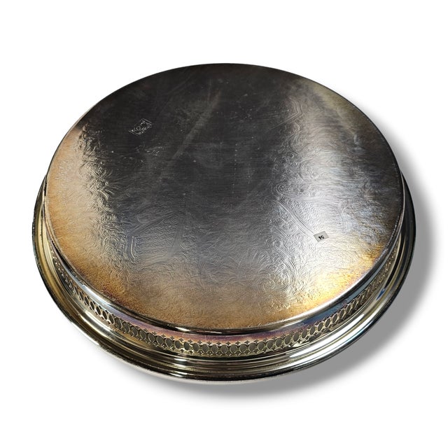 Kent Silversmiths Silverplate Serving Tray W/ Crystal Insert | Chairish