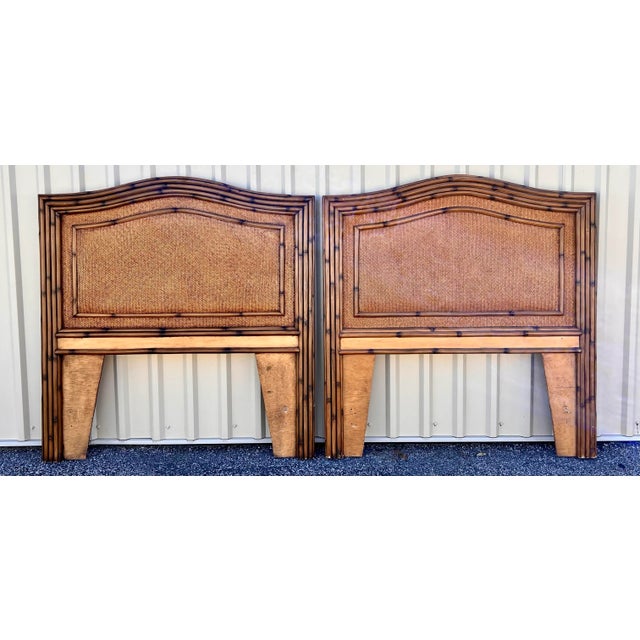 Burnt Bamboo and Wicker Rattan Twin Headboards- a Pair | Chairish
