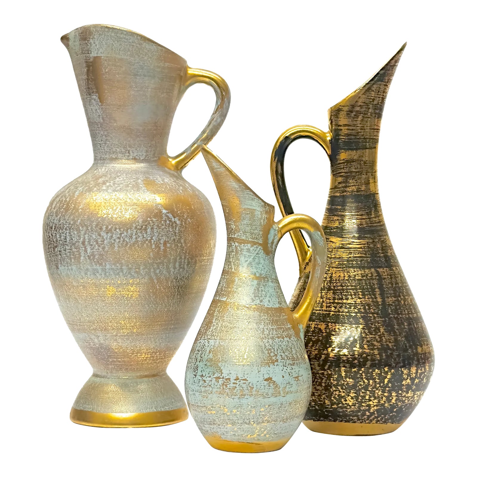 1950s Brushed Gold Stangl Pitcher Curation - Group of 3 | Chairish