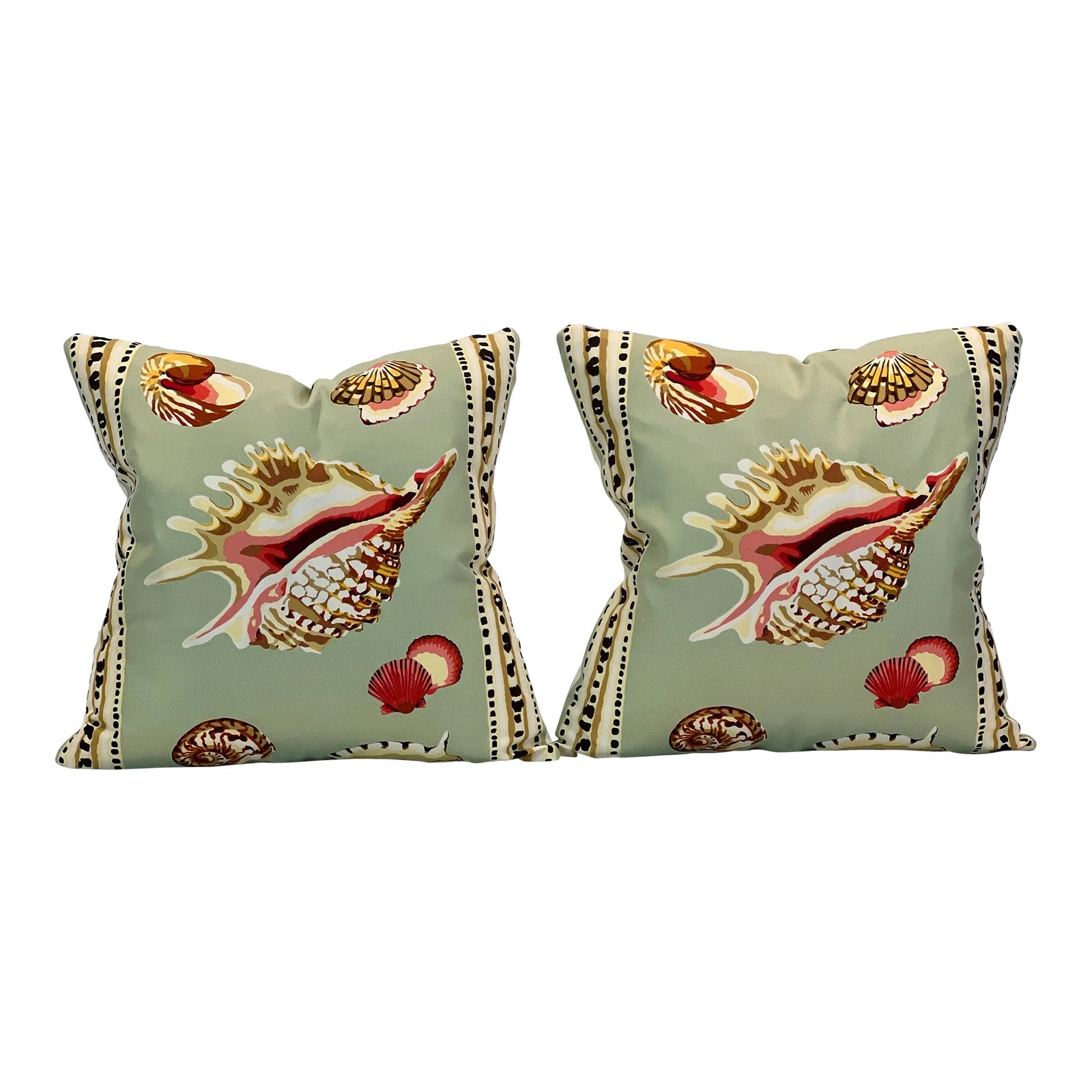 Grey Watkins “Les Coquilles” Indoor/Outdoor Pillows - a Pair | Chairish