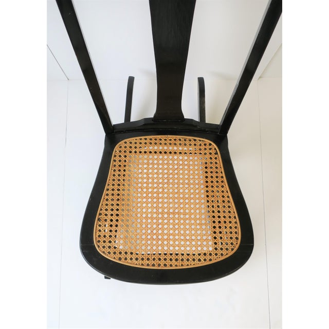 Vintage Mid Century Black Lacquer and Cane Rocking Chair | Chairish