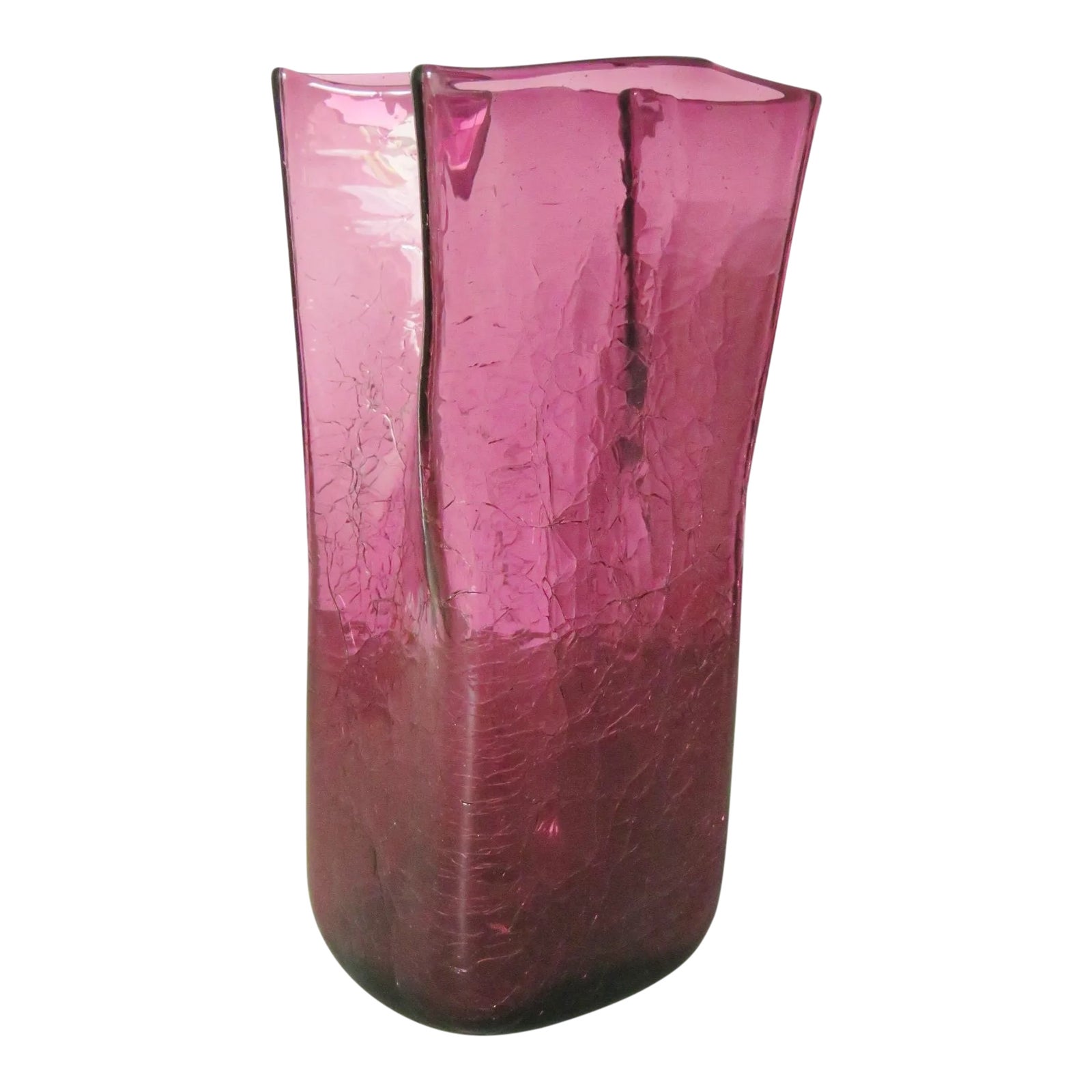 Mid 20th Century Blenko Amethyst Crackled Glass Vase | Chairish
