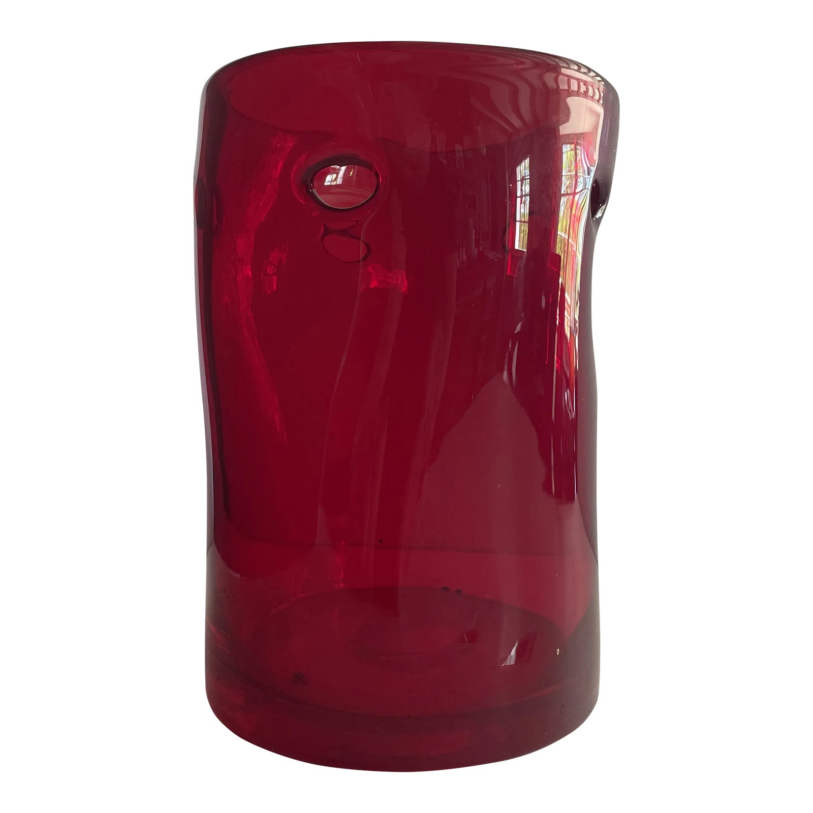 Ruby Red Art Glass Vase or Candle Holder - Hand Blown Asymmetrical With ...