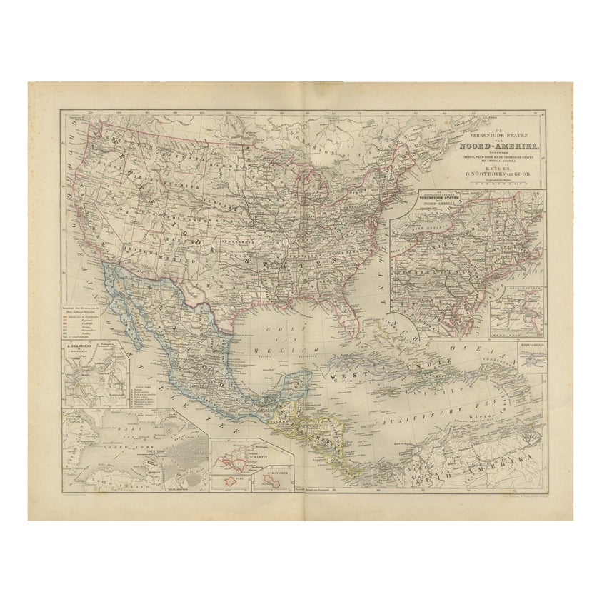 United States, Mexico & West Indies Map from Nieuwe Hand-Atlas, 1876 ...