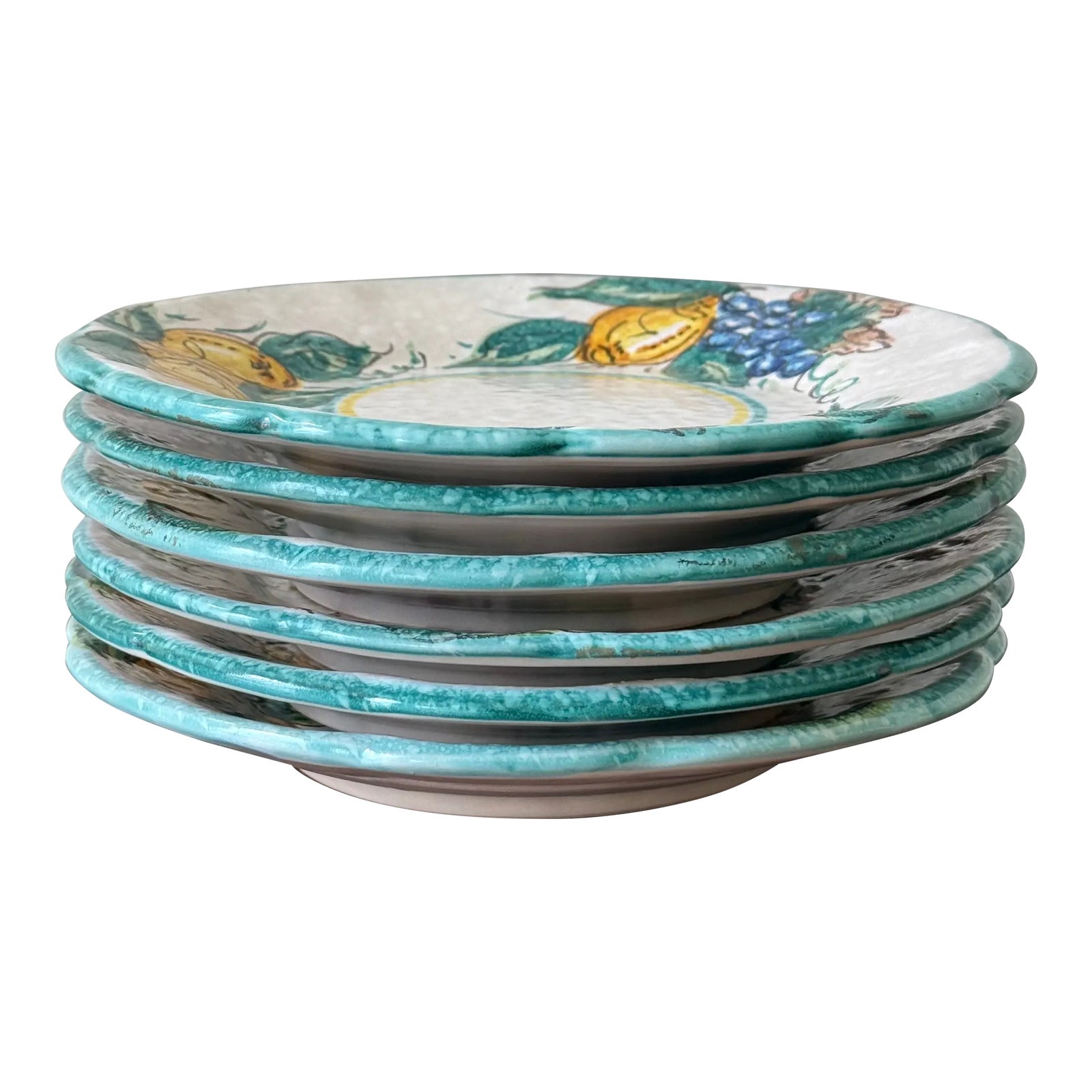 1990s Italian Hand Painted Salad Plates With Fruit Motif- Set of 6 ...