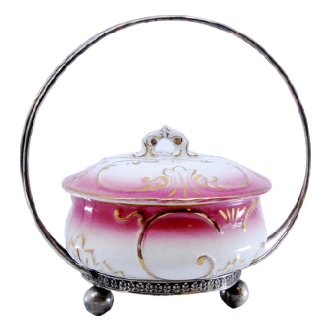 Silver and Porcelain Candy Box with Round Feet | Chairish