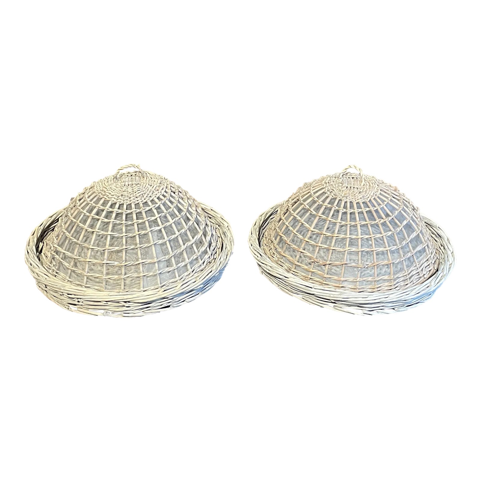 Pair of Fly Proof Woven Trays With Lids | Chairish