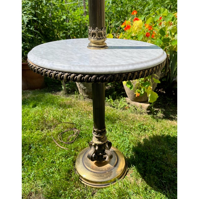 Frederick Cooper Floor Pole Table Lamp Marble Table Fluted Brass Pole ...