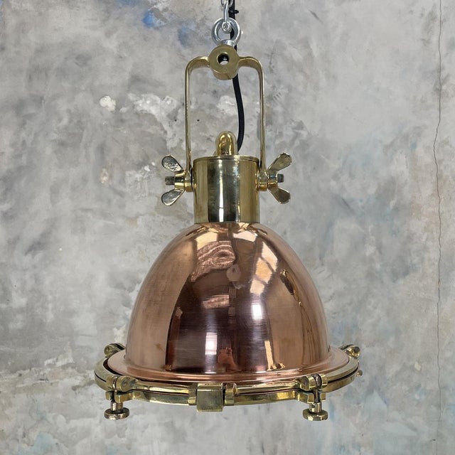 Industrial Copper & Brass Cargo Directional Ceiling Light attributed to ...