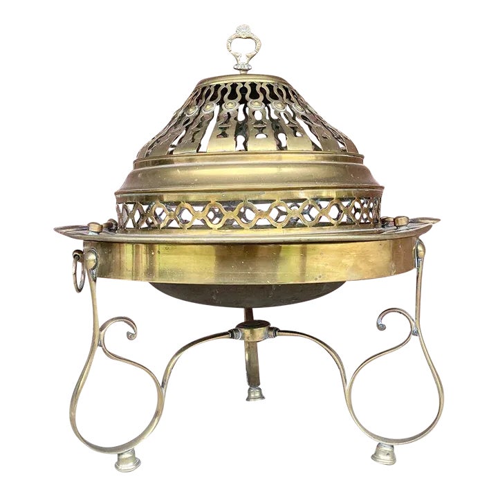 1960s Mid-Century Turkish Brass Pierced Domed Coal Fire Pit Brazier ...