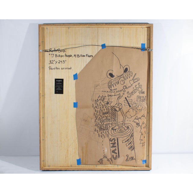 “7 Billion People, 14 Billion Faces” Abstract Paint Pen on Wood Drawing ...