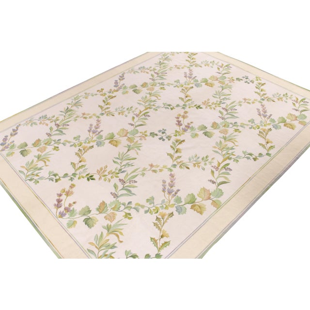 Contemporary Needlepoint Rug in Green, Golden, Lilac Florals by Rug ...