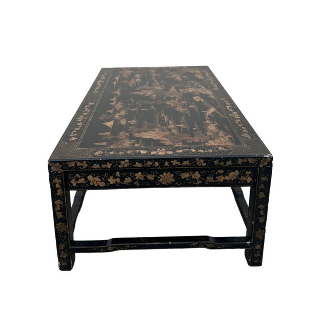 Vintage Chinoiserie Hand-Painted Landscape Coffee Table | Chairish