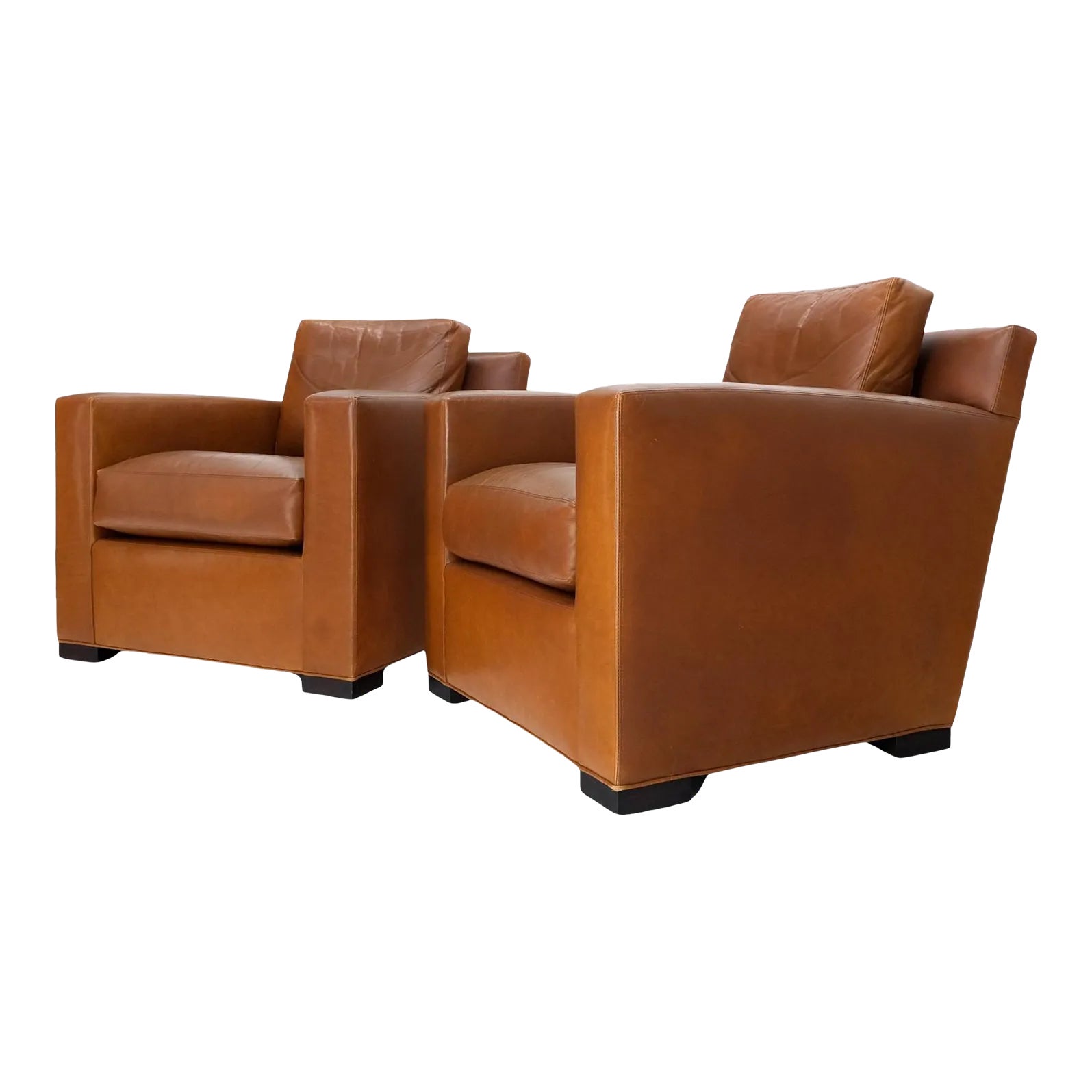 Pair of Brown Tan Leather Lounge Chairs by Coach | Chairish