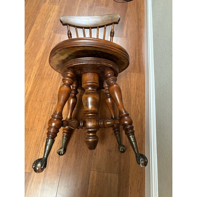 Early 20th Century Antique Wood Piano Chair With Backrest | Chairish