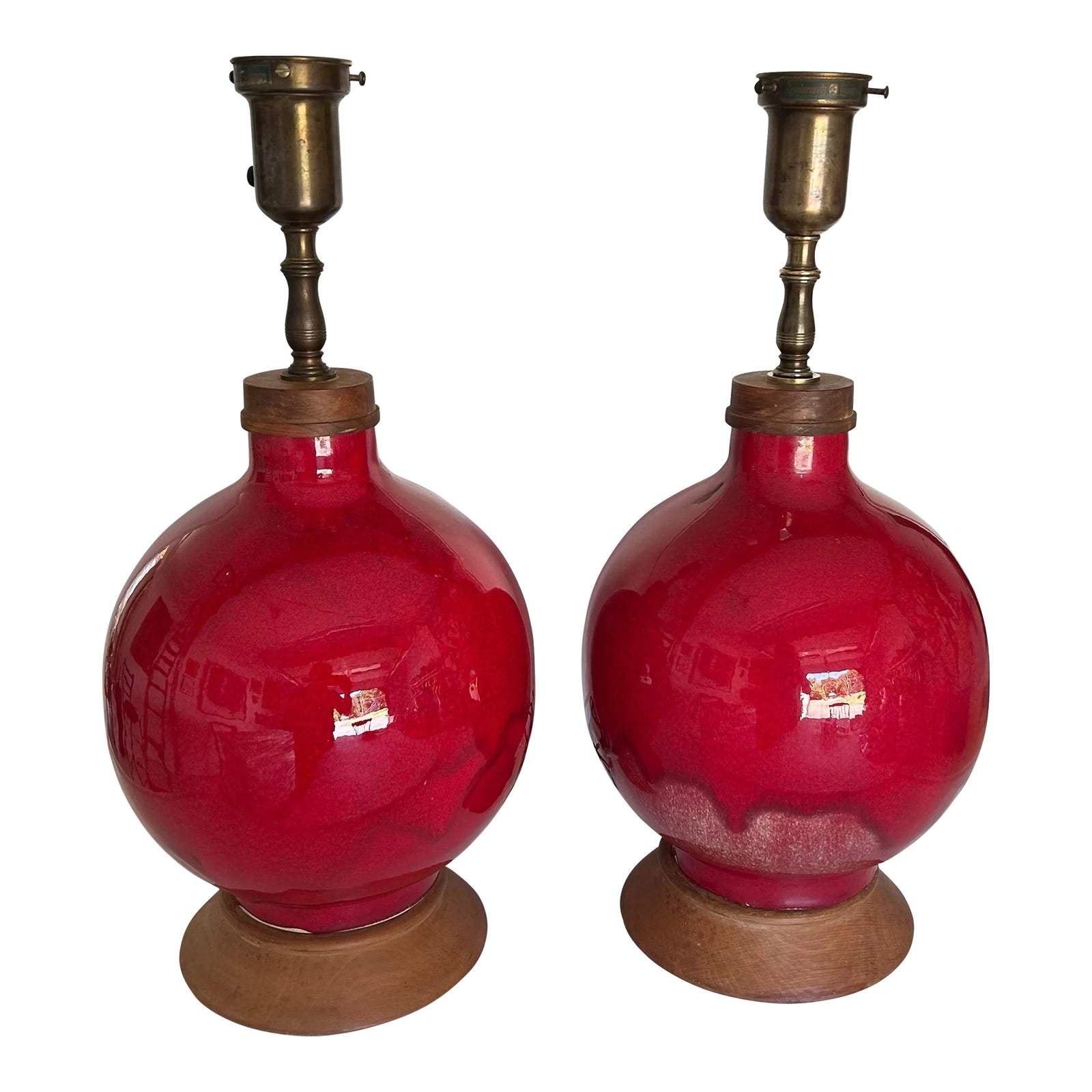 Midcentury Signed “Rembrandt Lamps” Deep Red Ceramic Lamps - a Pair ...